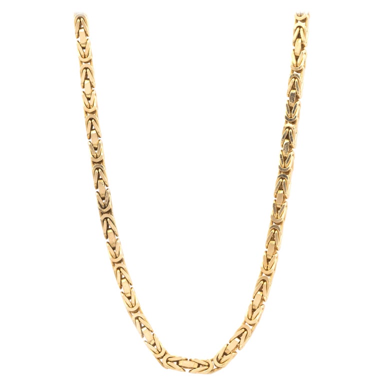 14 Karat Yellow Gold Square Byzantine Chain Necklace For Sale at 1stDibs