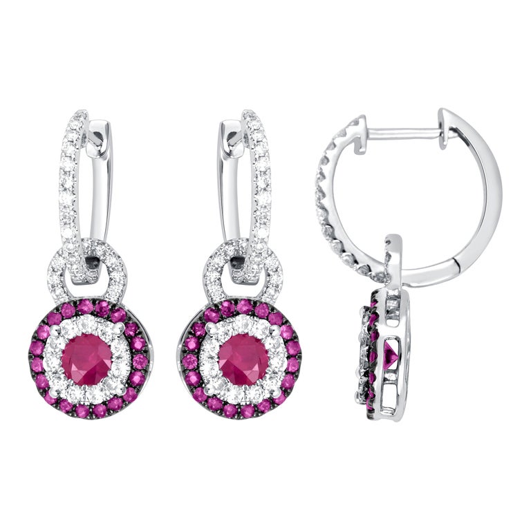 Elegant 14 Karat White Gold, Ruby and Diamond Earring For Sale at 1stDibs