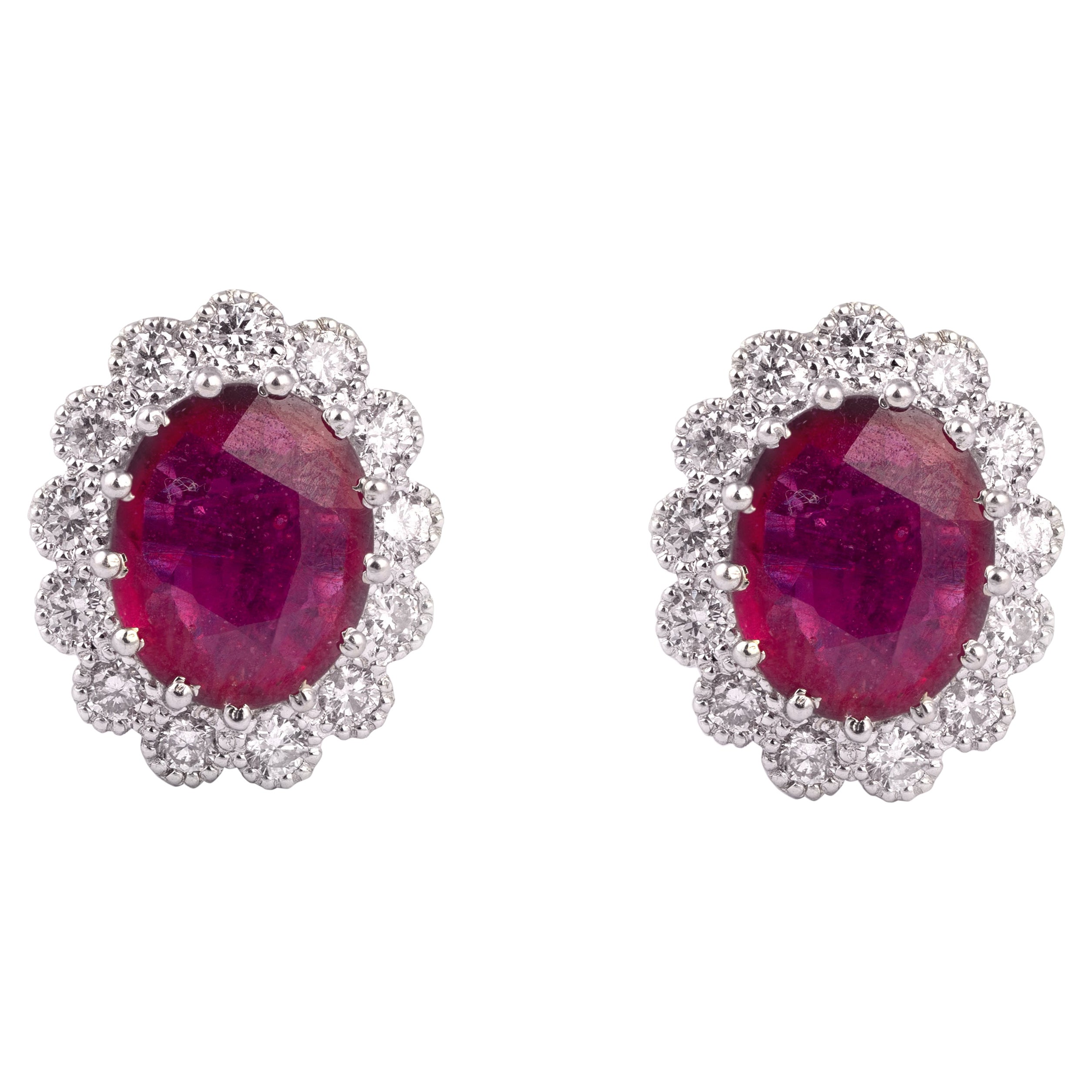 Gold Ruby Diamond Earrings For Sale at 1stDibs