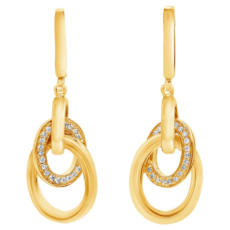 Open-Work Round Diamond Circular Dangle Earrings in Yellow Gold For ...