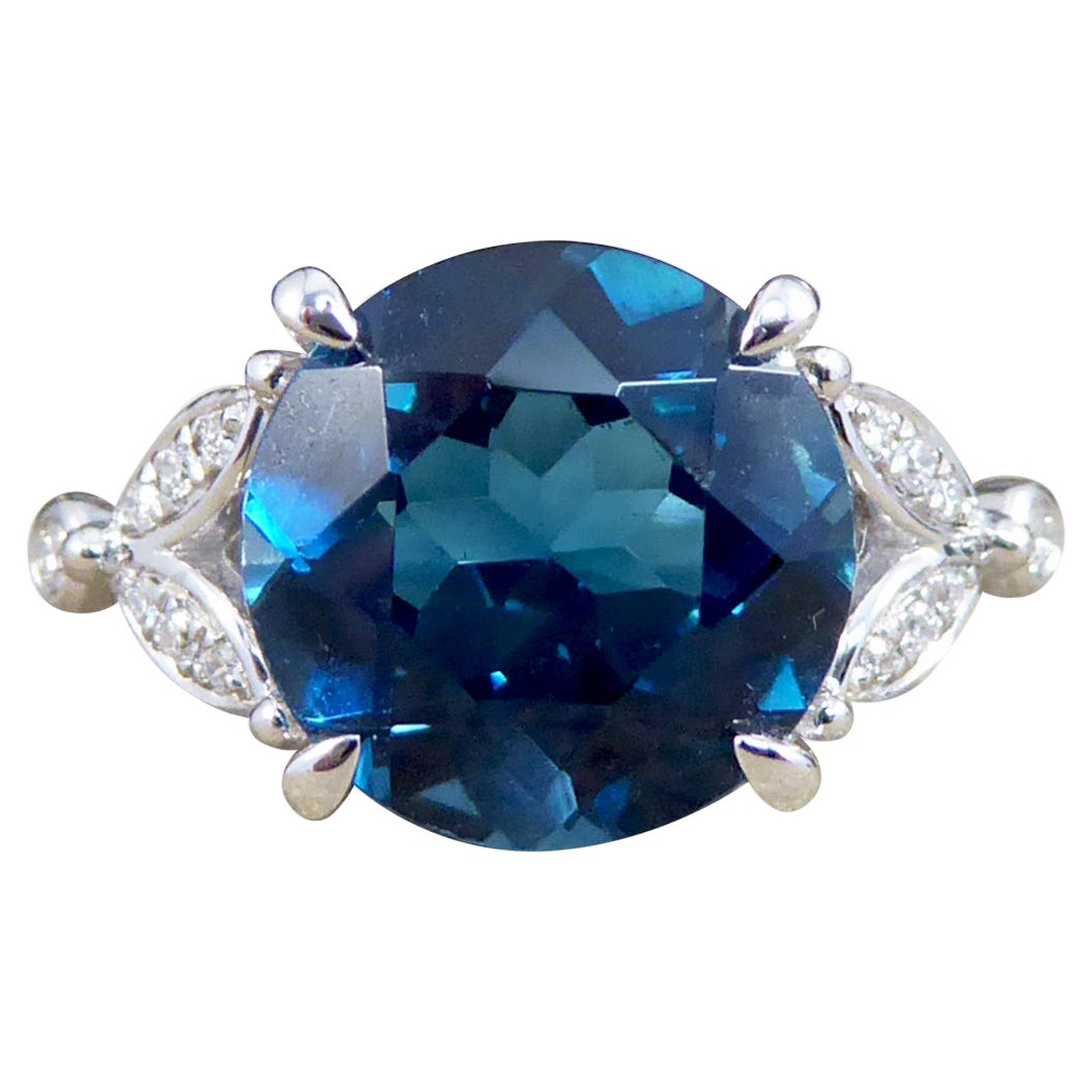 Bespoke 7.20ct Octagon Cut London Blue Topaz and Diamond Ring in 18ct ...