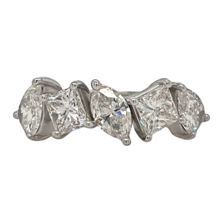 Five Stone Fancy Shape Diamond Band in 18K White Gold For Sale at 1stDibs