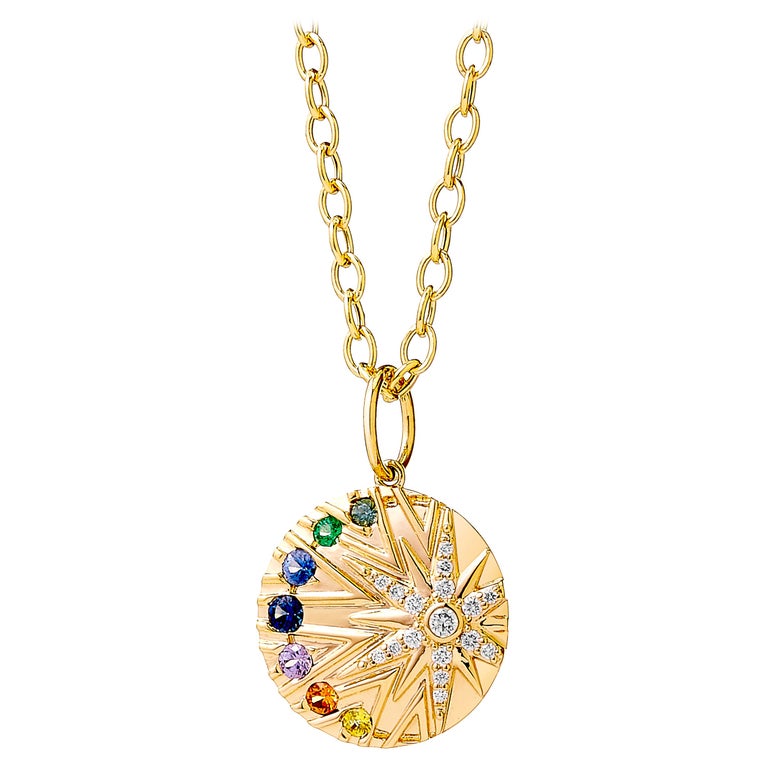 Syna Yellow Gold North Star Multi Sapphire Pendant with Champagne ...