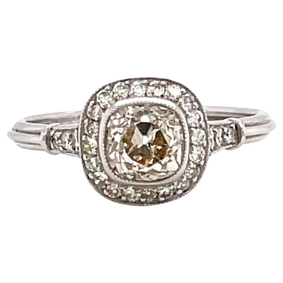 Art Deco Platinum Diamond Engagement Ring at 1stDibs