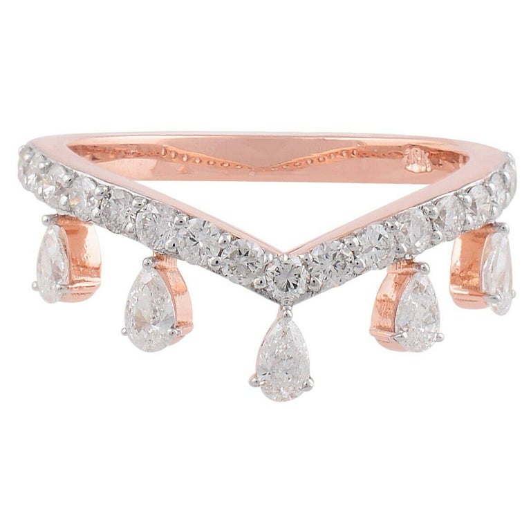 14 Karat Rose Gold Rain Drop Diamond Ring For Sale at 1stDibs