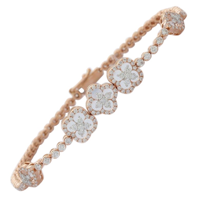 Stunning Floral Diamond Bracelet in 14K Rose Gold For Sale at 1stDibs