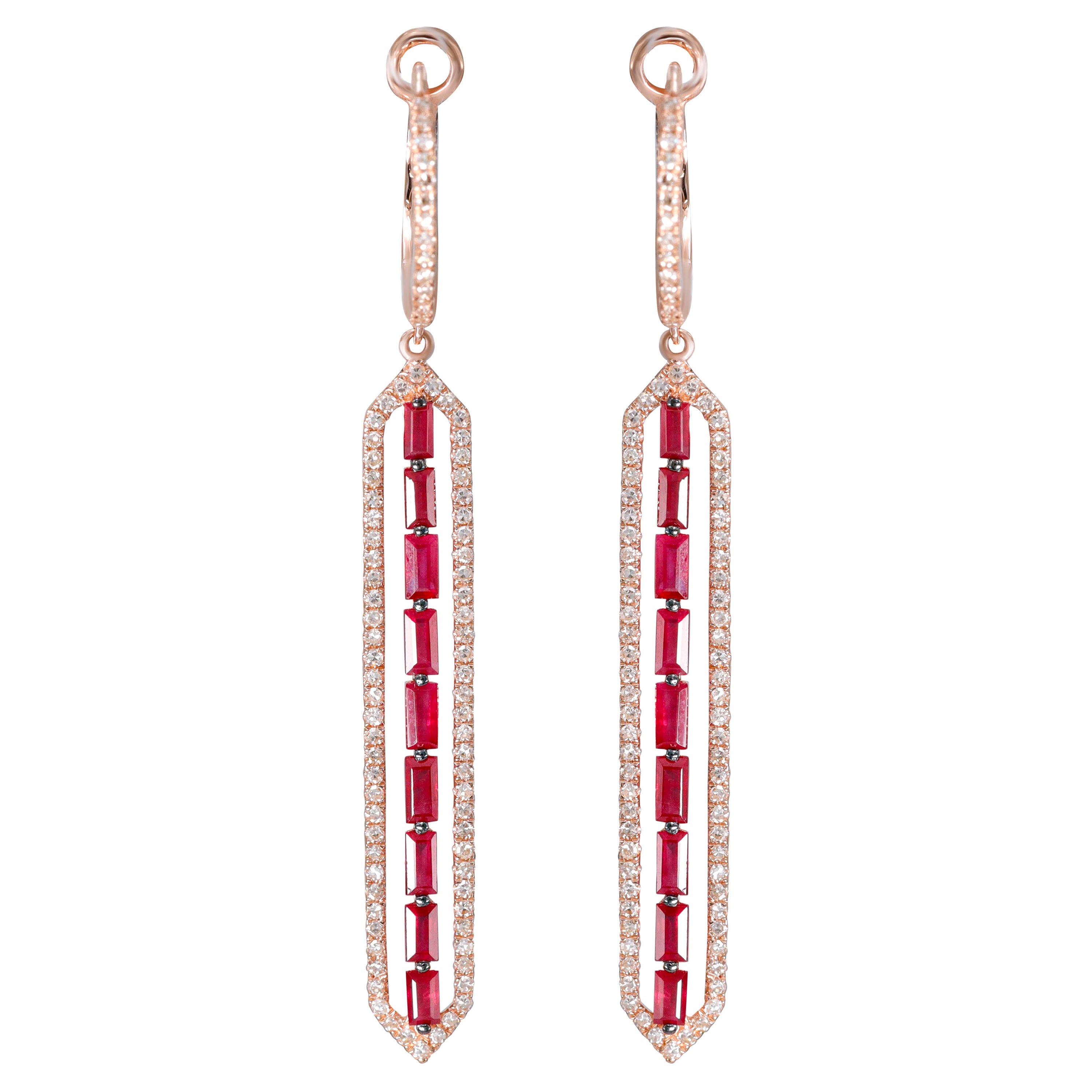 14K Rose Gold Ruby and Diamond Earrings For Sale at 1stDibs