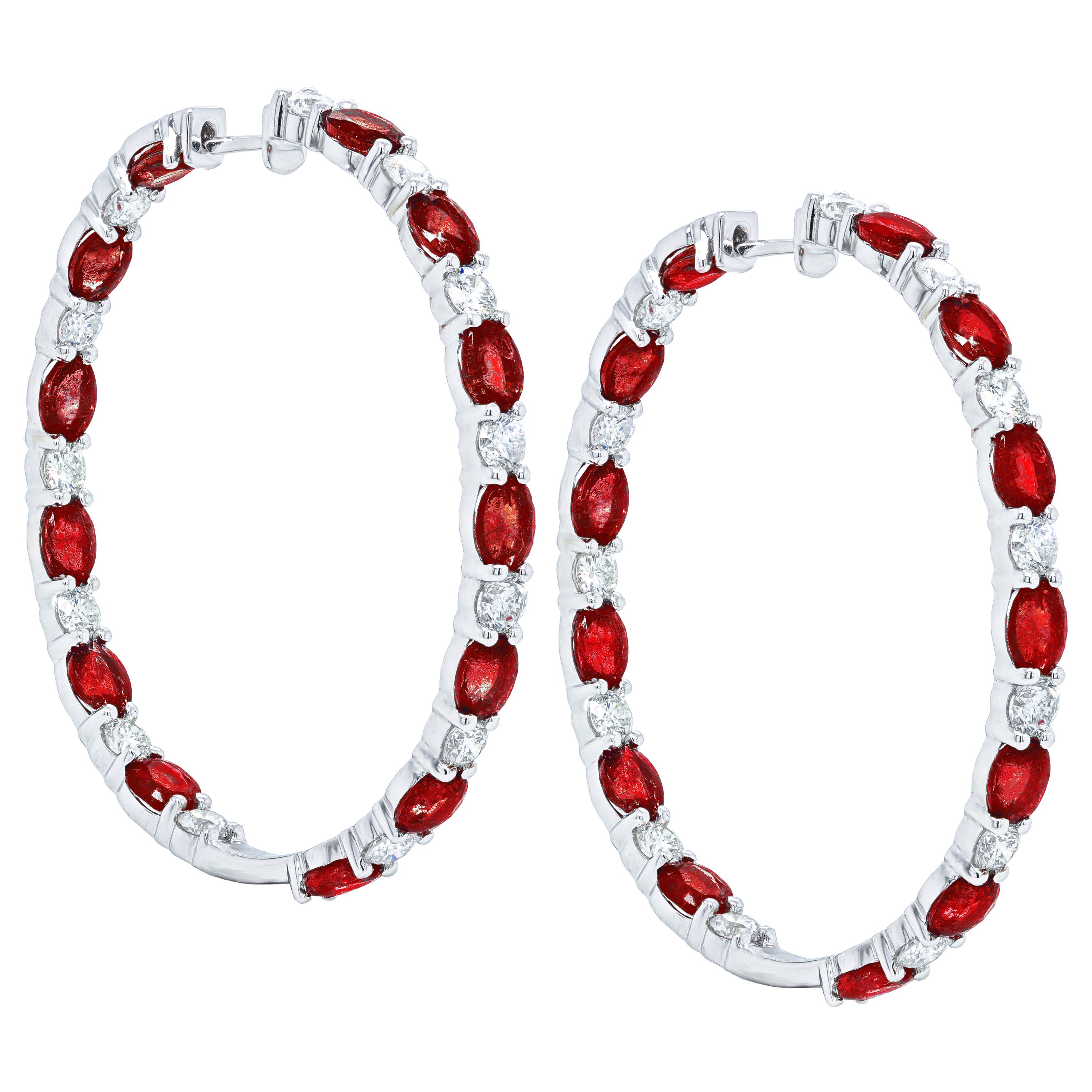 Spectacular Ruby and Diamond Vintage Hoop Earrings For Sale at 1stDibs