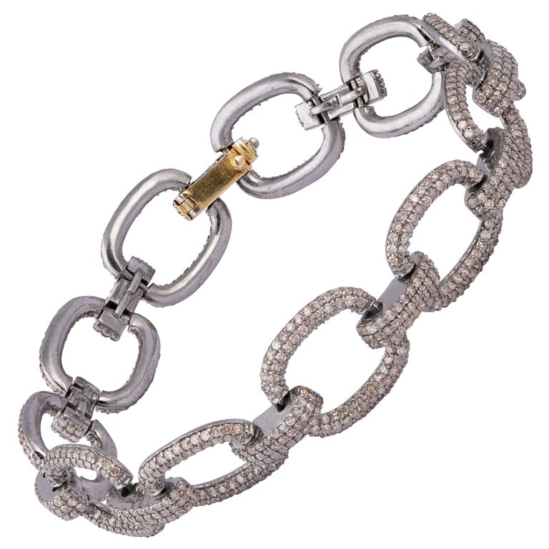 5.90cts Single cut Diamond and 925 sterling silver Bracelet with gold ...