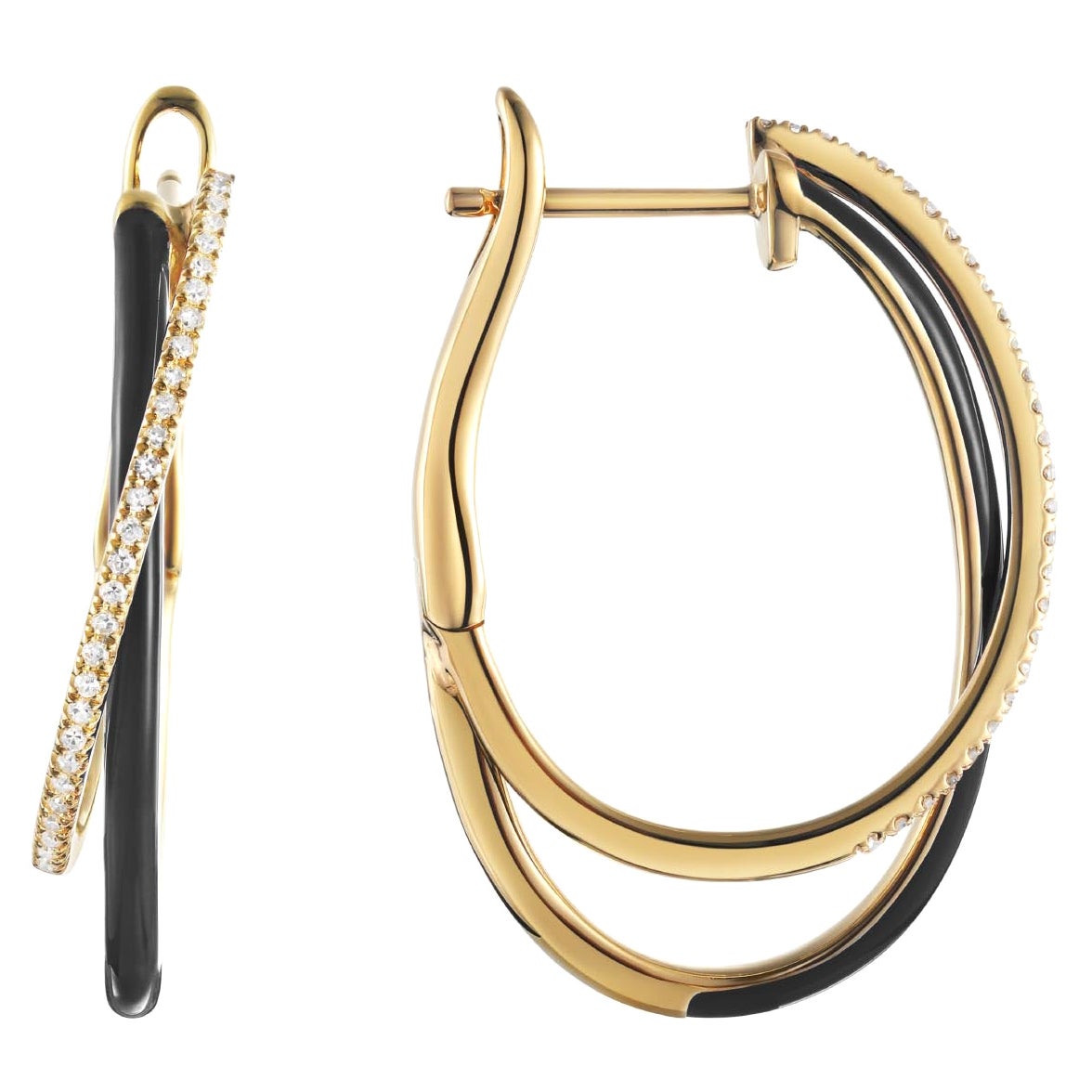 14K Gold Enameled Circle Earrings, Solid Gold C Shaped Earrings For ...