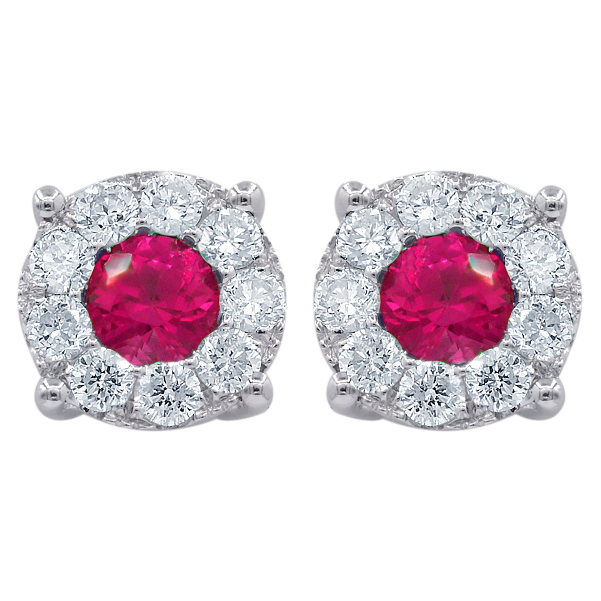 .90 Carat Cushion Red Ruby and Diamond 18k Yellow Gold Earrings For ...