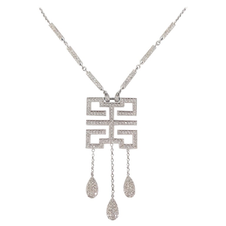 18ct White Gold Square Diamond Necklace at 1stDibs