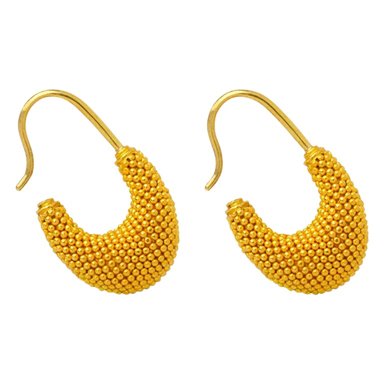 Handcrafted 24K Gold Fully Granulated Lydian Style Boat Shaped Earrings ...