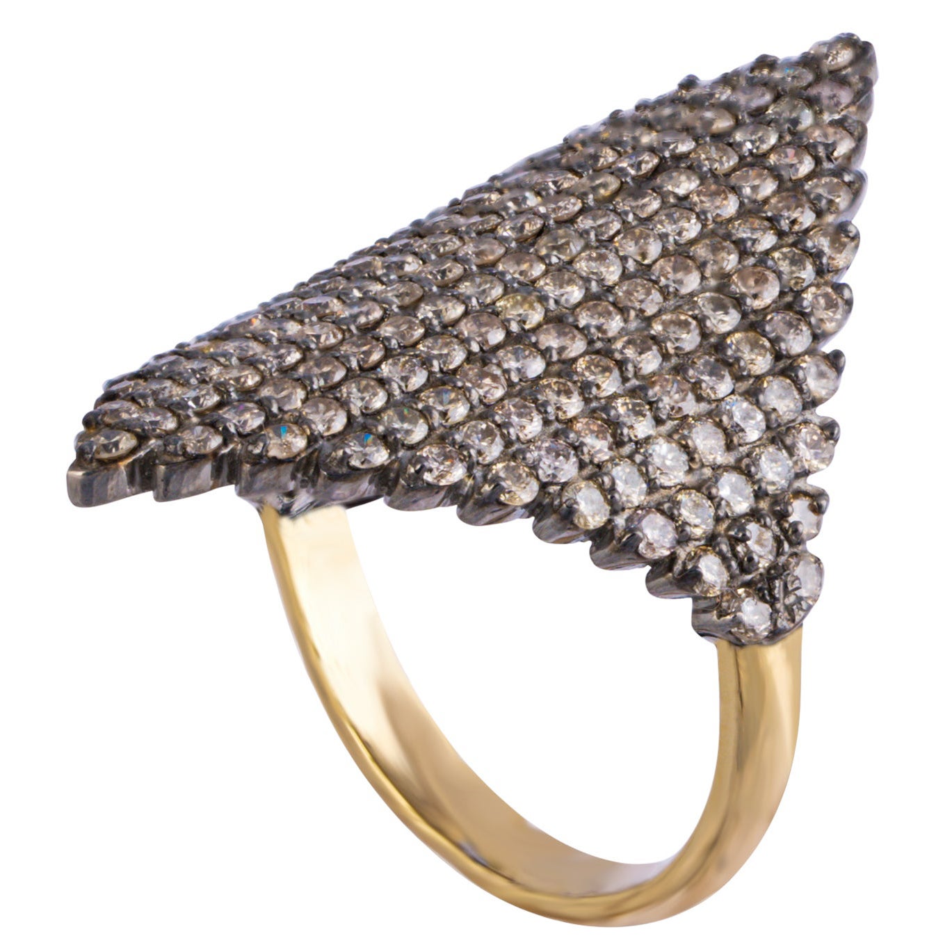 2.12cts Single cut Diamond and 925 sterling silver Ring with gold ...