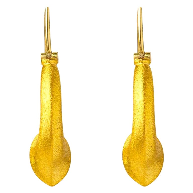 Handcrafted 24K Gold Lydian Style Boat Shaped Earring with Diamonds For ...