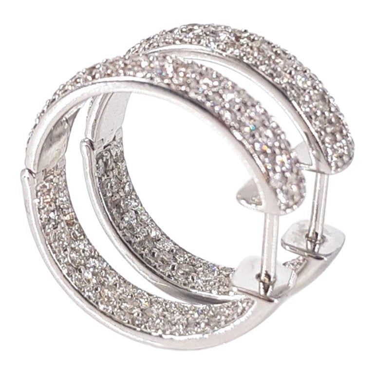 18ct White Gold Pave Diamond Hoops at 1stDibs