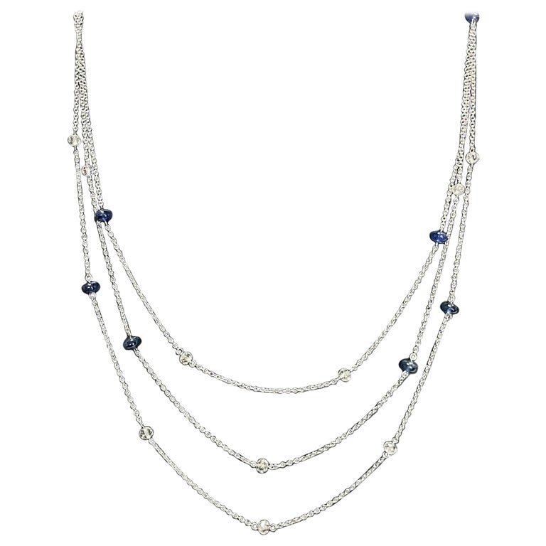 PANIM White Diamond Beads and Sapphire Tri Layer Necklace in 18 Karat ...