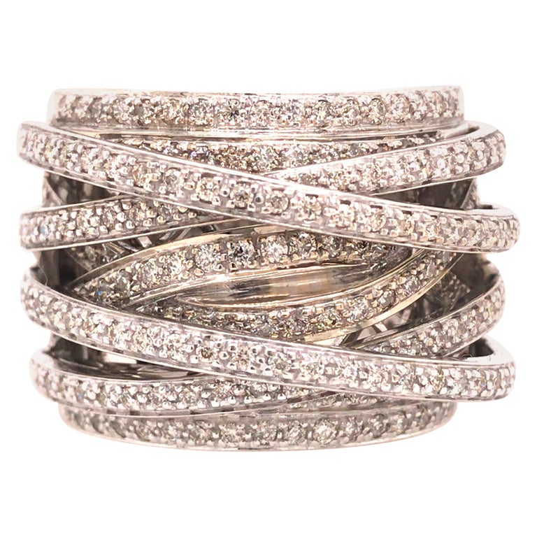 14K Wide Multi-Row Diamond Band White Gold at 1stDibs