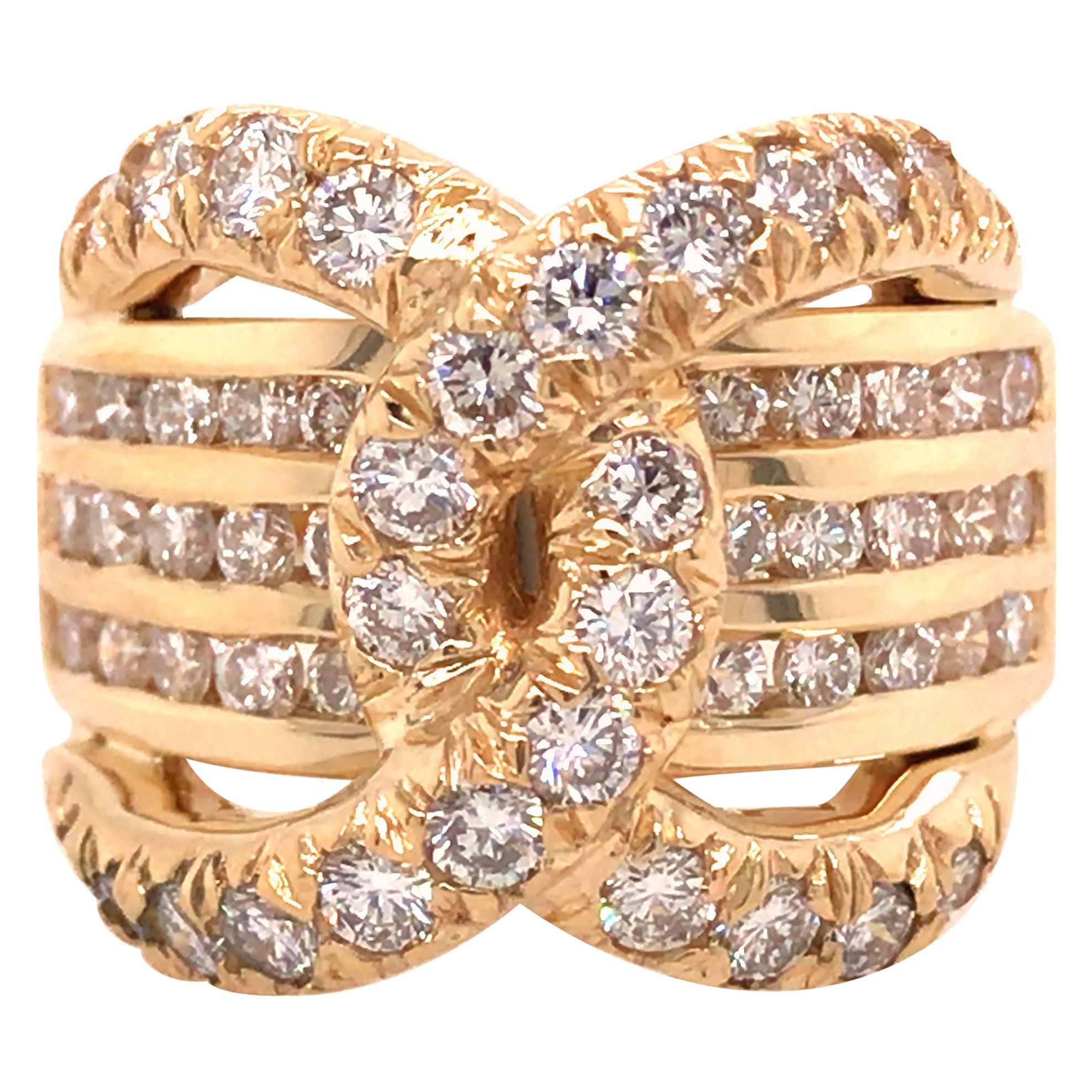 Celine Paris Diamond Twisted Yellow Gold Band Ring For Sale at 1stDibs