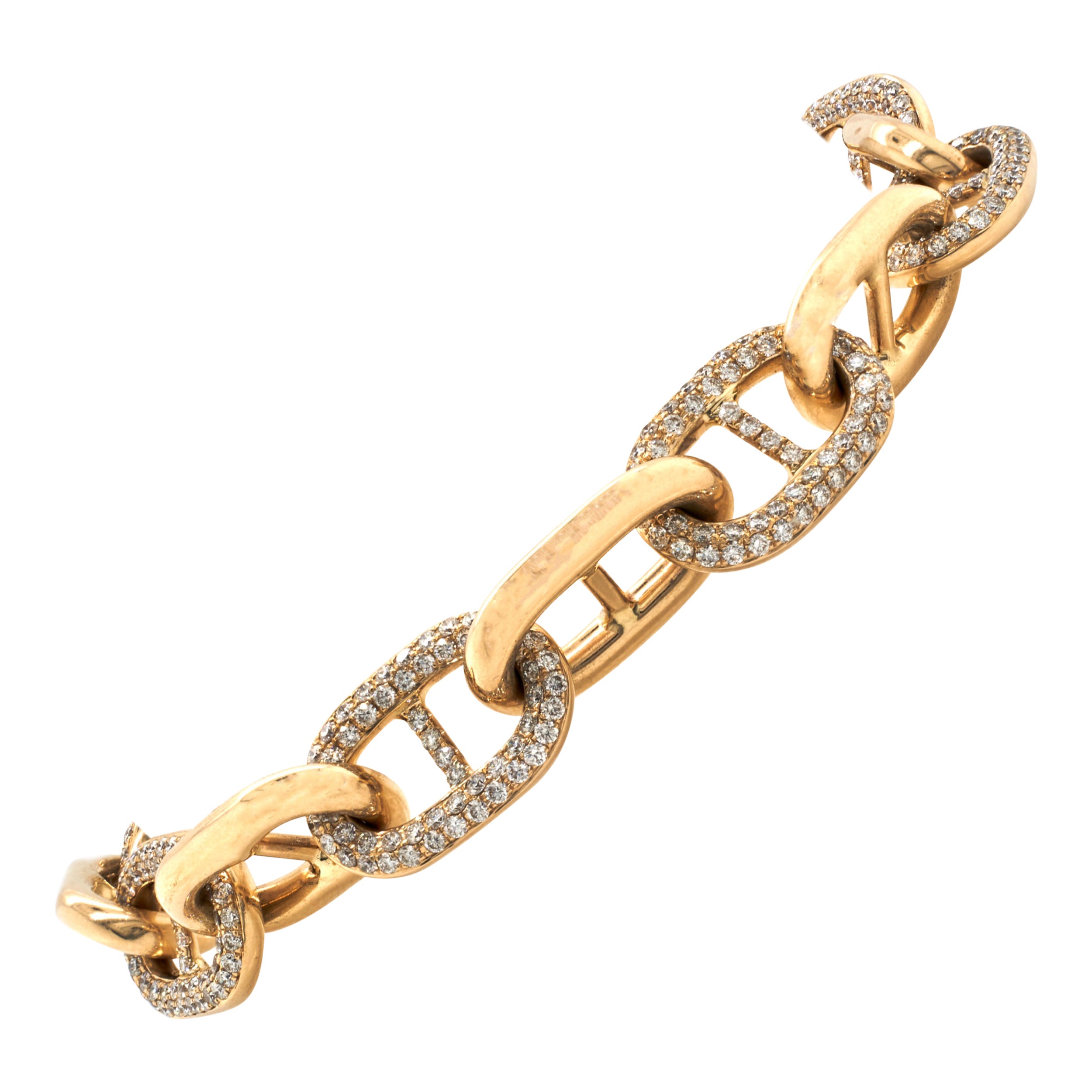 Pave Diamond Link Gold Bracelet For Sale at 1stDibs