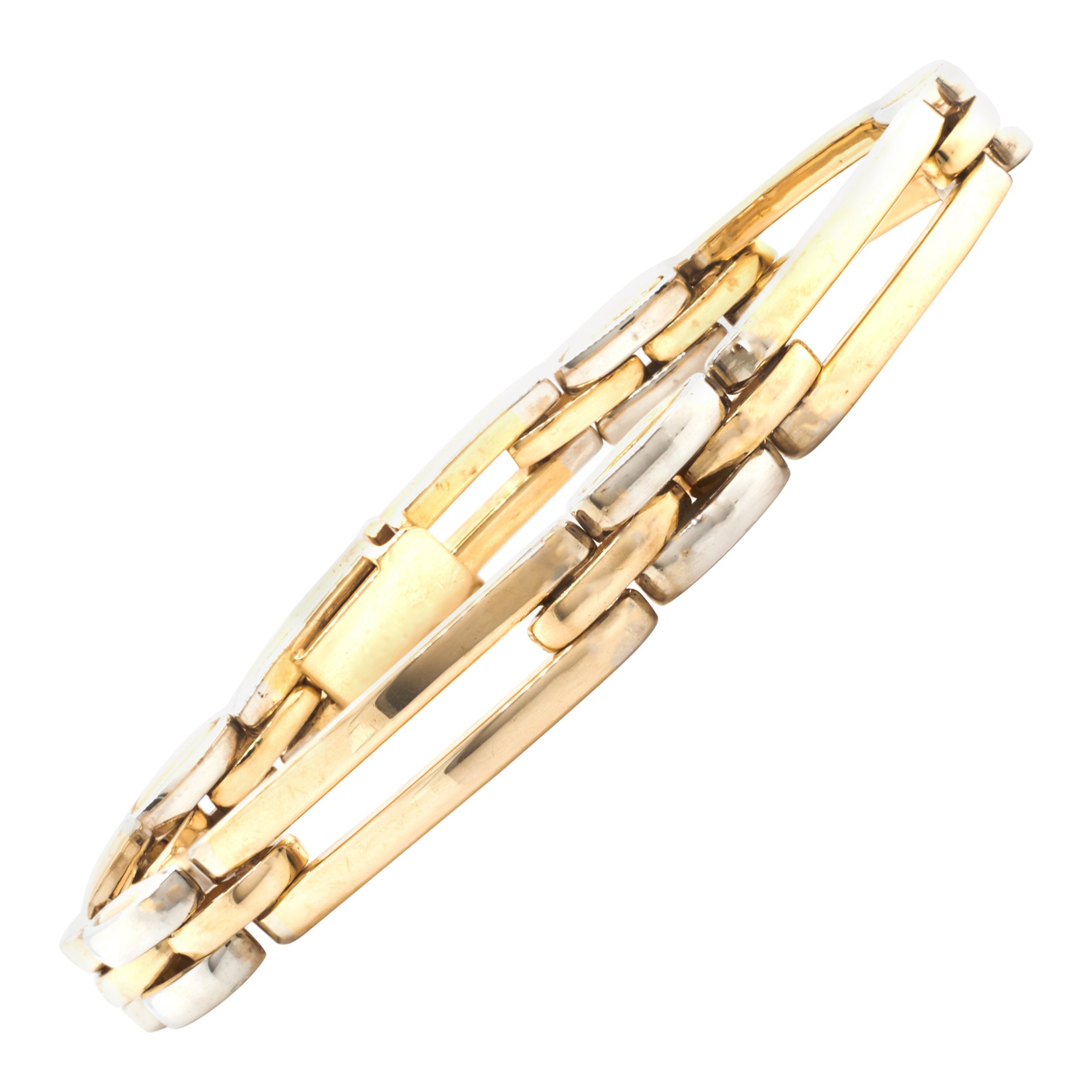 14 Karat Two-Tone Puffed Fancy Link Bracelet For Sale at 1stDibs