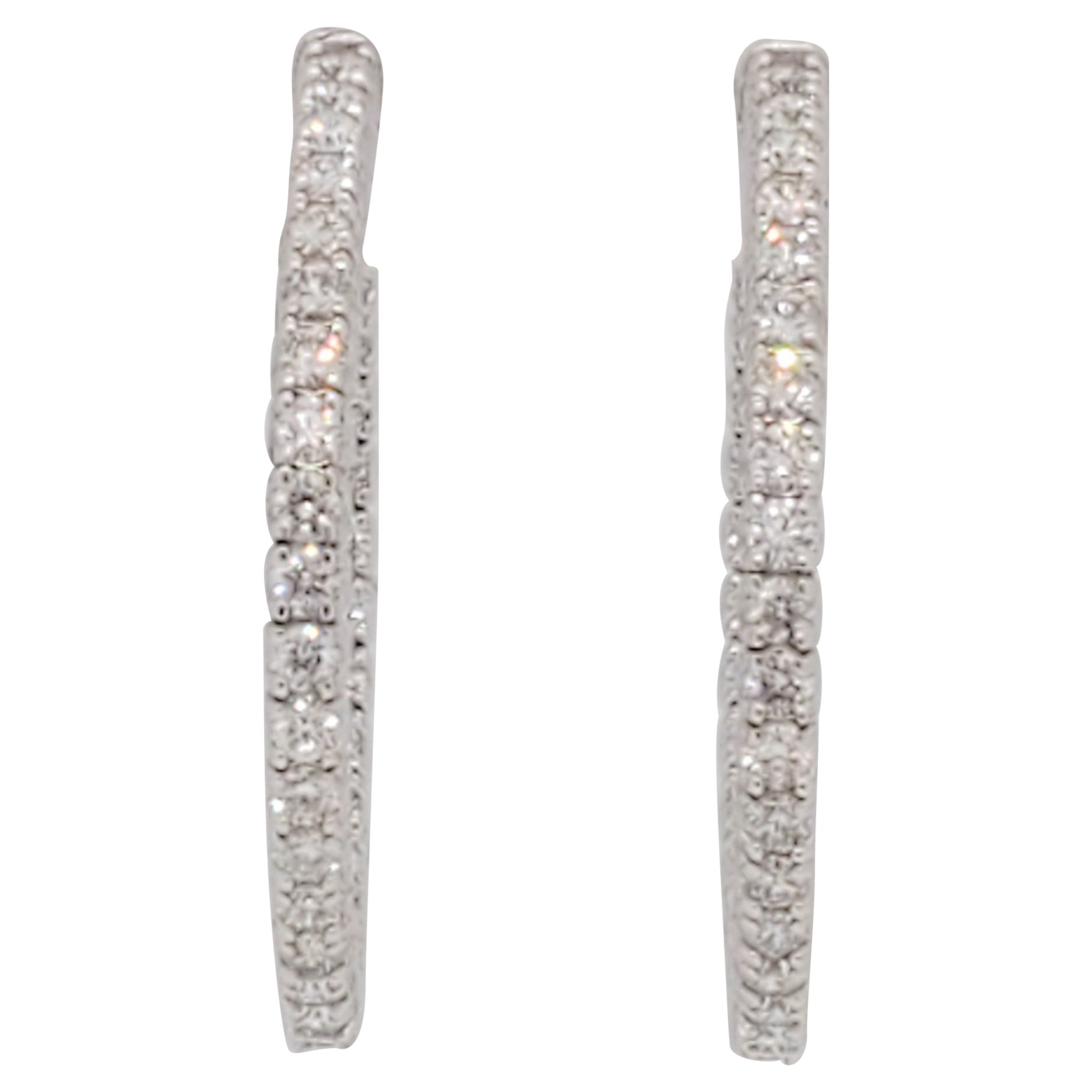 White Diamond Round Hoops in 14k Yellow Gold For Sale at 1stDibs