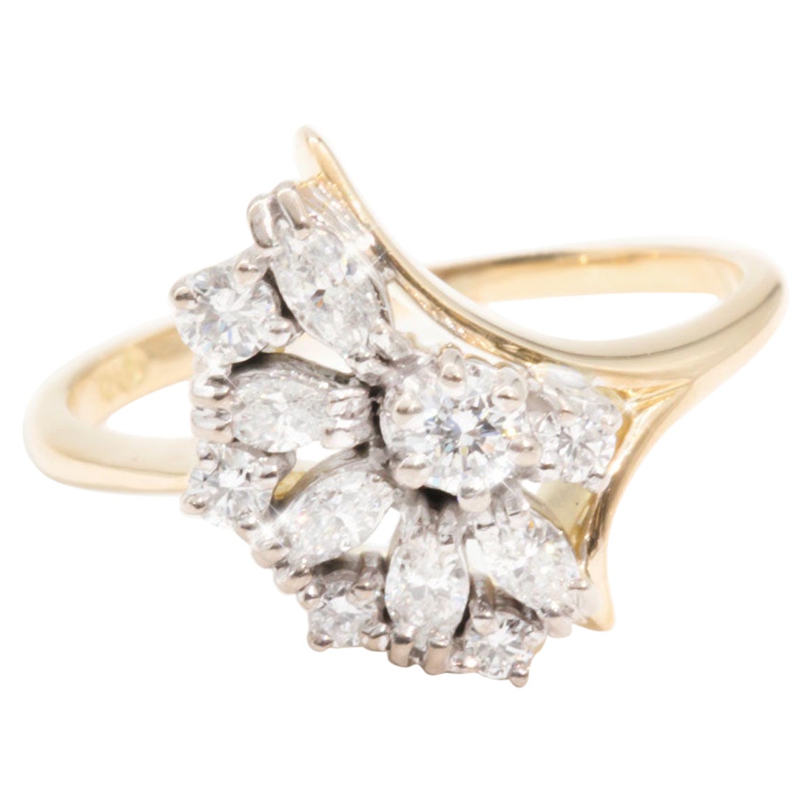 Marquise and Round Brilliant Diamond Cluster Ring at 1stDibs
