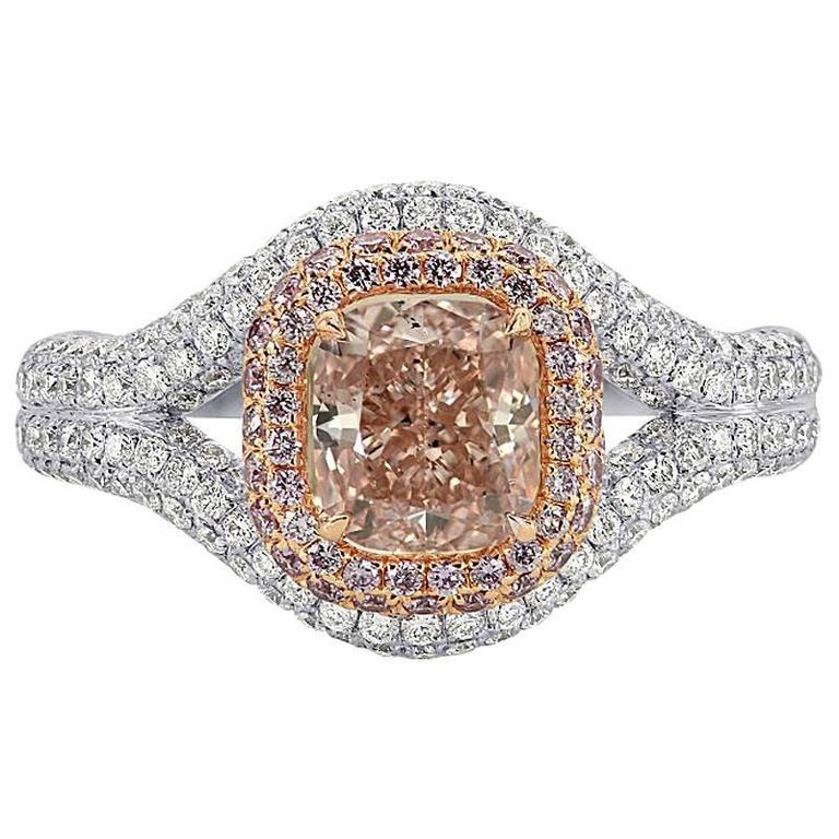 Cushion Cut 1.28 Carat GIA Cert Pink Diamond Gold Platinum Ring For ...