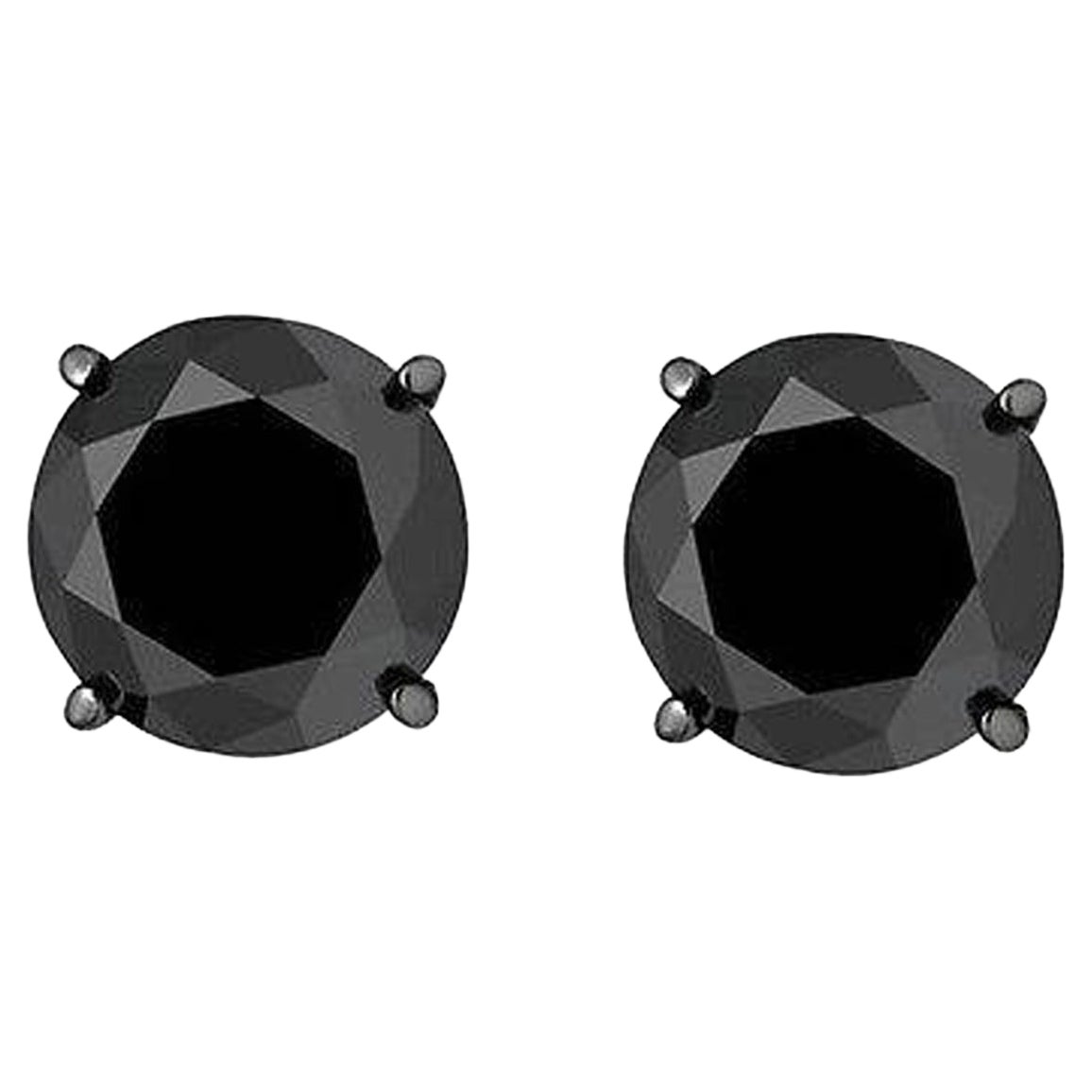 0.8 Carat Total Round Black Diamond Black Rhodium Earrings in 14 K Gold ...