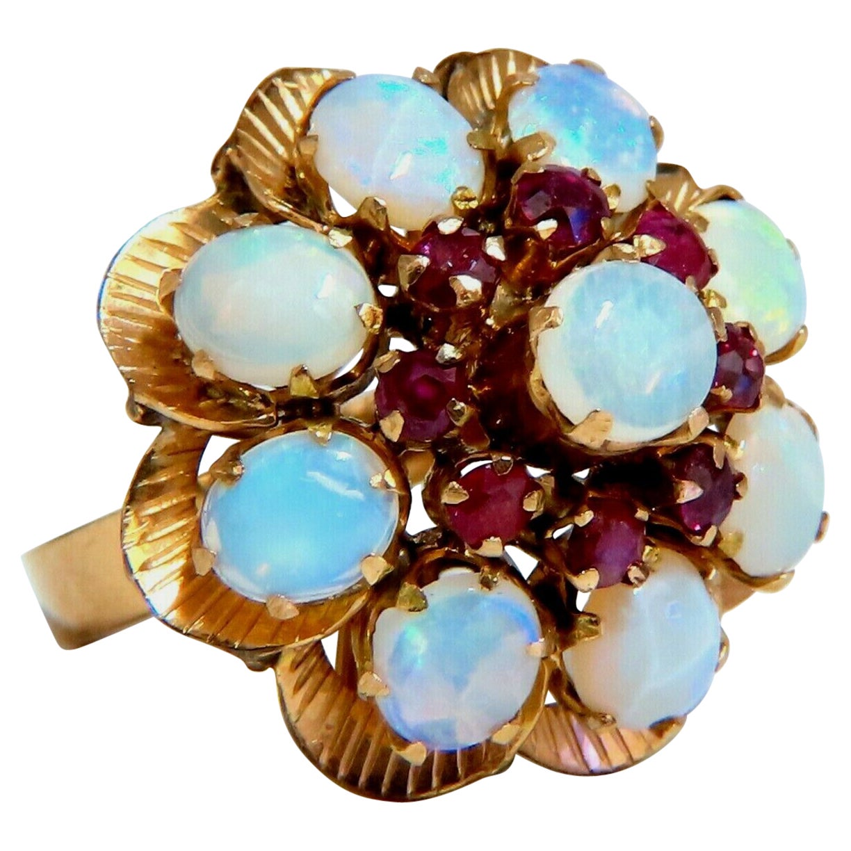 Vintage 18k HGE Faux Opal & Rhinestone Cluster Cocktail Statement Ring ...