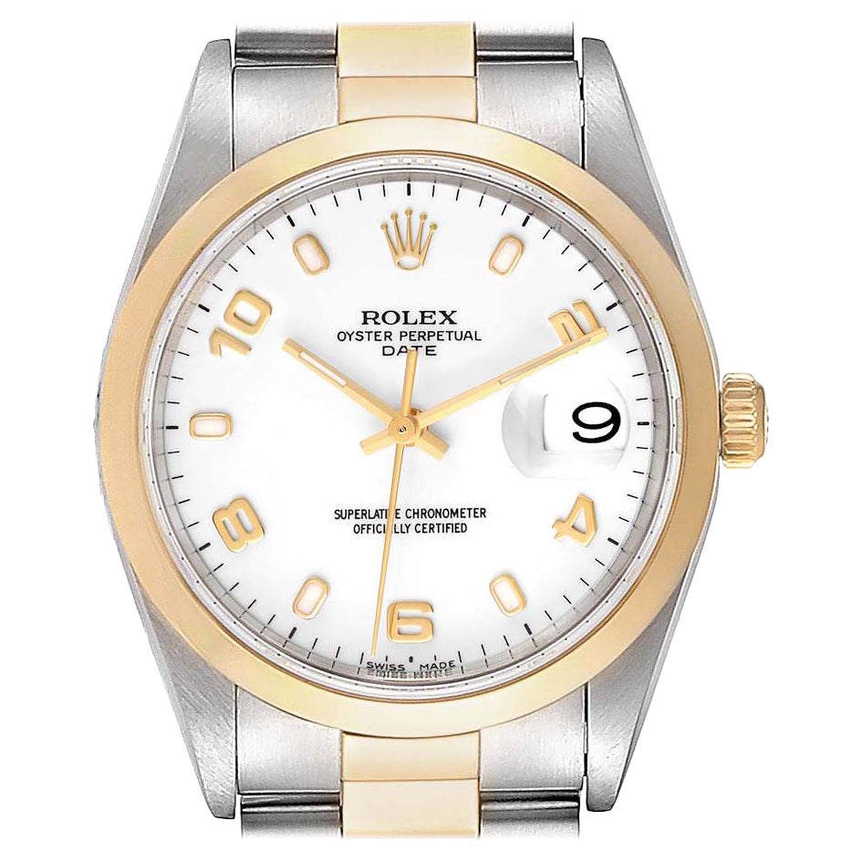 Rolex Date White Arabic Dial Steel Men's Watch 15200 Box For Sale at ...