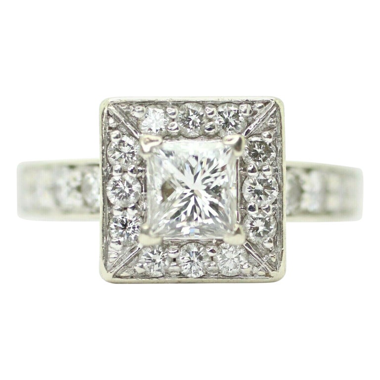 "Leo" Princess Cut Diamond Set in 10k White Gold Halo Setting For Sale ...