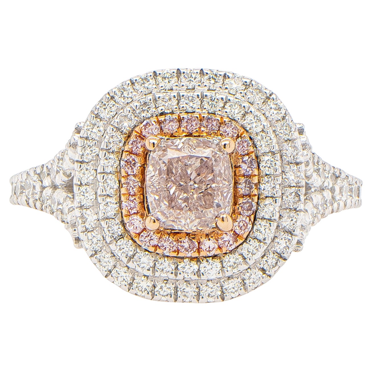 Natural Fancy Color Pink Diamond Square Cluster Ring in 18K White and ...