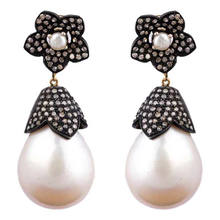 1.40cts Single Cut Pearl 925 sterling Silver Earring For Sale at 1stDibs