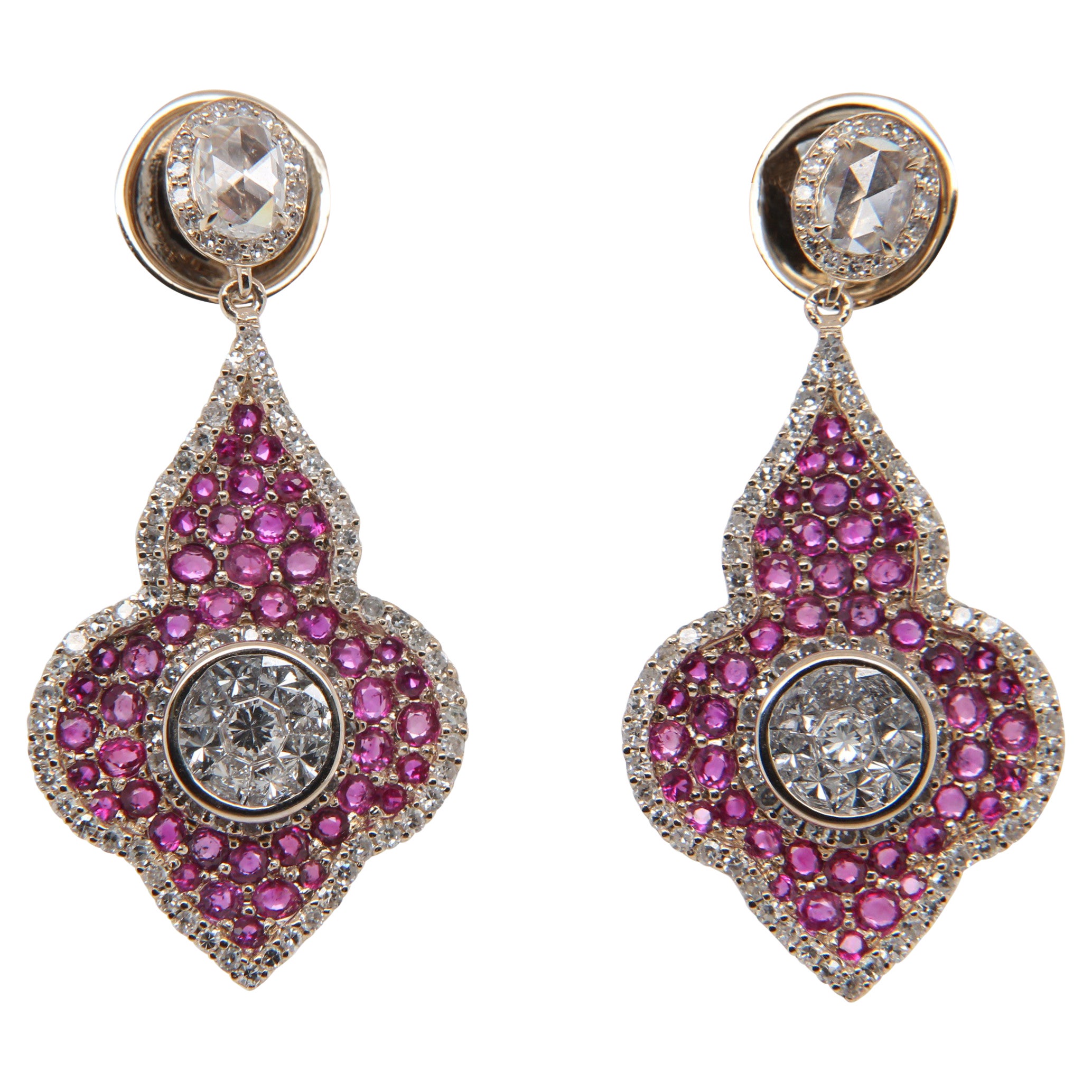 2 Carat Diamond and Ruby Earrings in 18 Karat Gold at 1stDibs