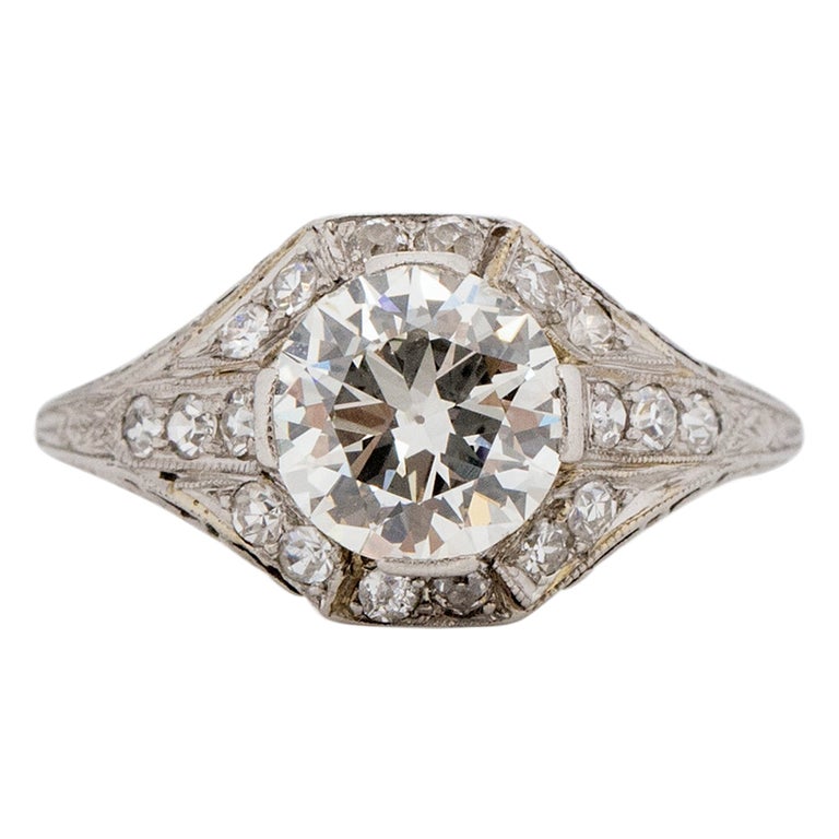 Dated 1924 Art Deco Platinum 1.55Ct Diamond, Filigree Detailed ...
