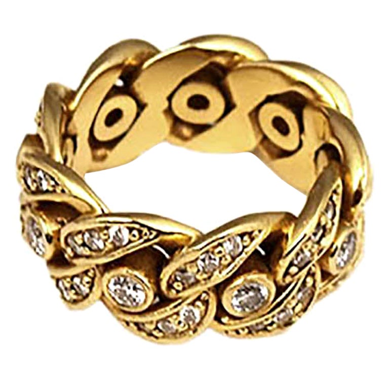 Customizable Cuban Link Diamond Ring in 18K White Gold For Sale at ...