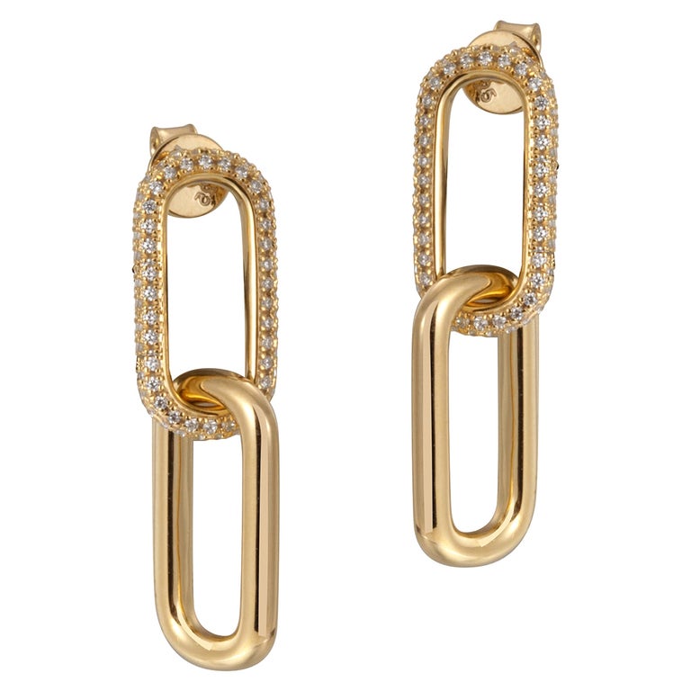 Double Paperclip Pave Earrings For Sale at 1stDibs