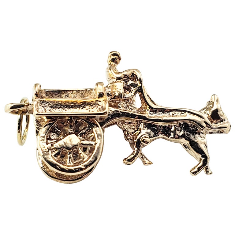 9 Karat Rose Gold Donkey and Cart Charm For Sale at 1stDibs