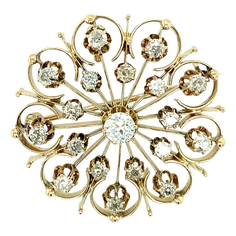 Mid-Century Old Mine Cut Diamond Pin at 1stDibs