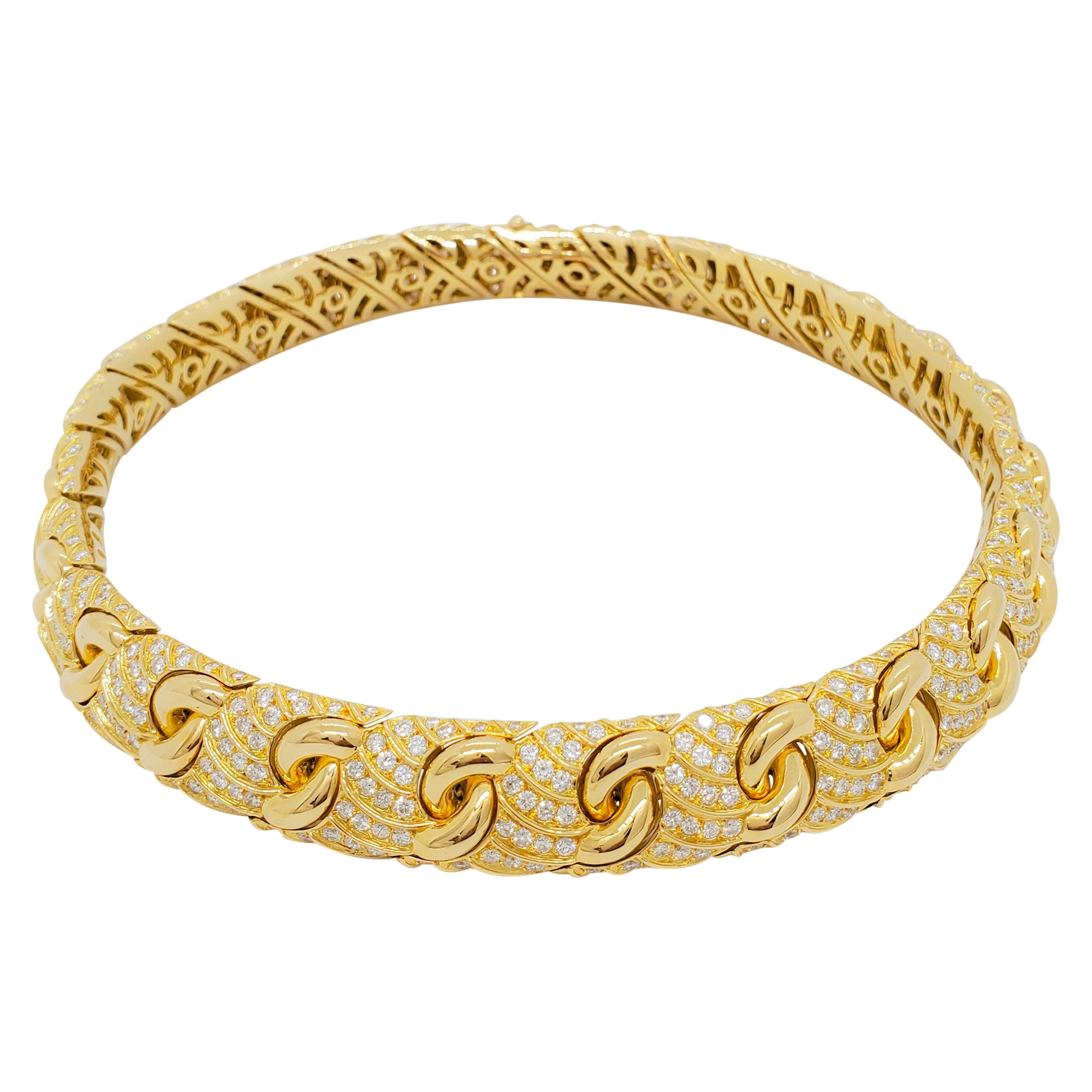 Estate Bulgari White Diamond Stylized Wave Pattern Choker in 18k Yellow ...