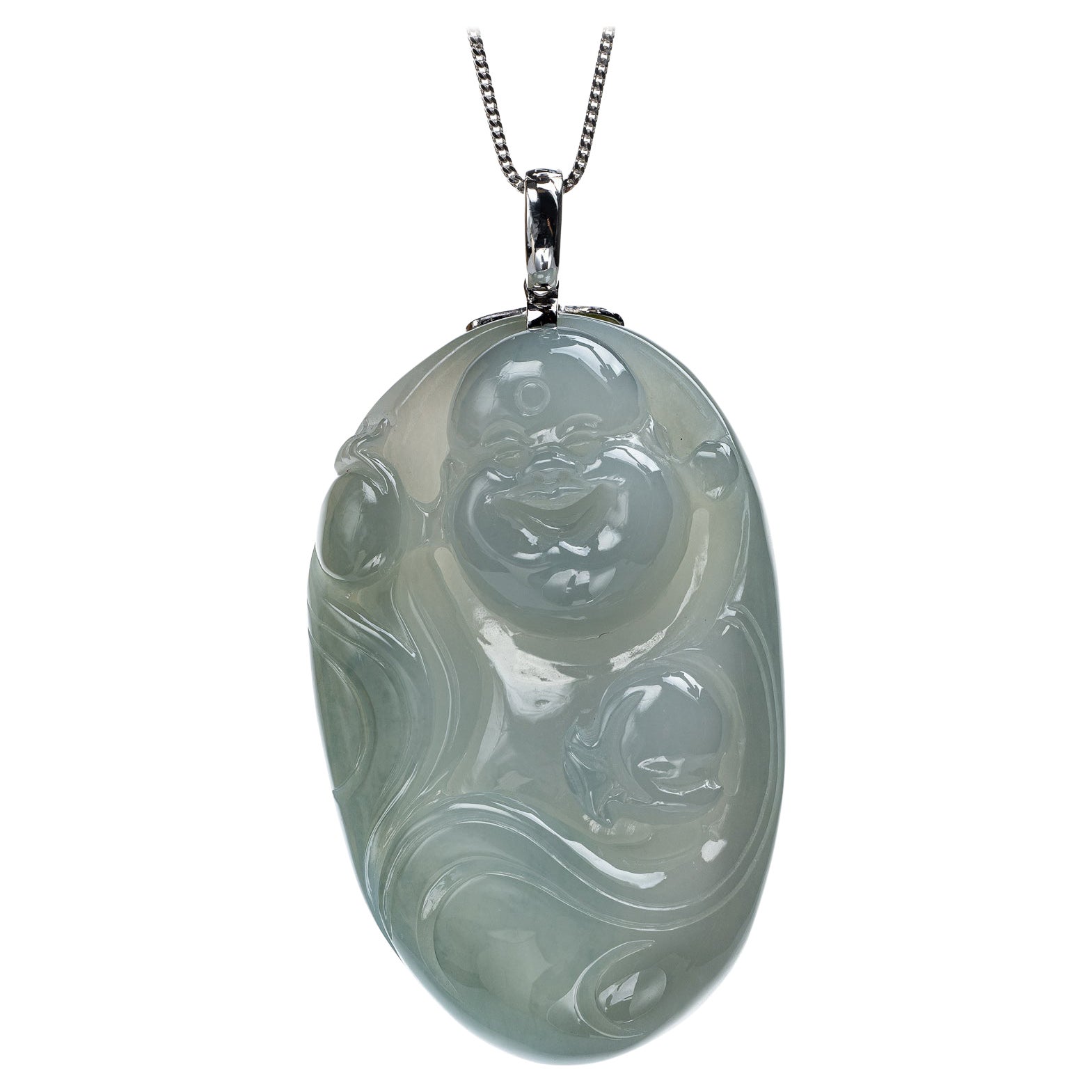 Gray Jadeite Jade Happy Buddha Pendant, Certified Untreated at 1stDibs ...