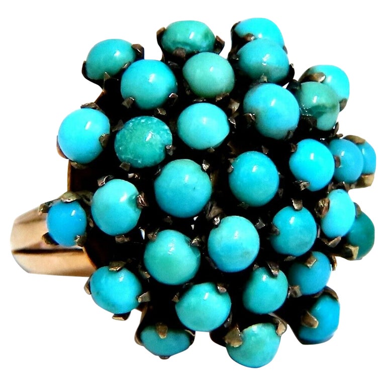 European Vintage Persian Turquoise Cluster Burst Ring 14kt at 1stDibs