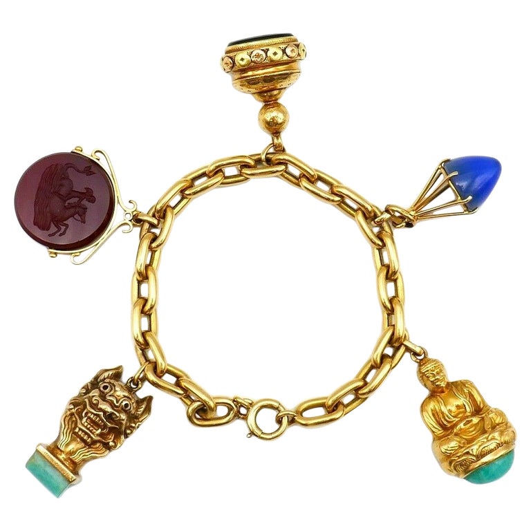 French Antique Yellow Gold Gemstones Charm Bracelet at 1stDibs