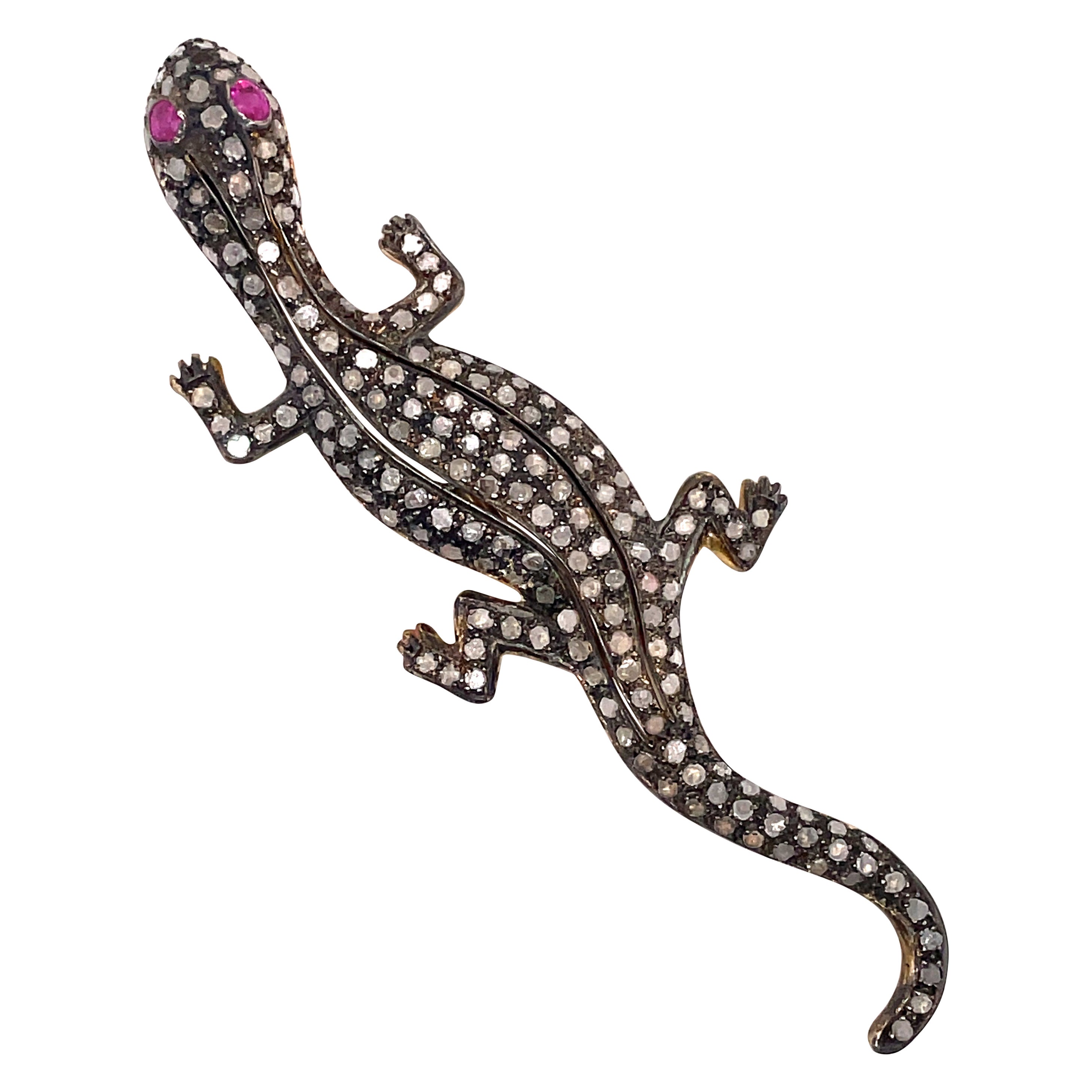 Victorian Silver and Gold Lizard Pin For Sale at 1stDibs