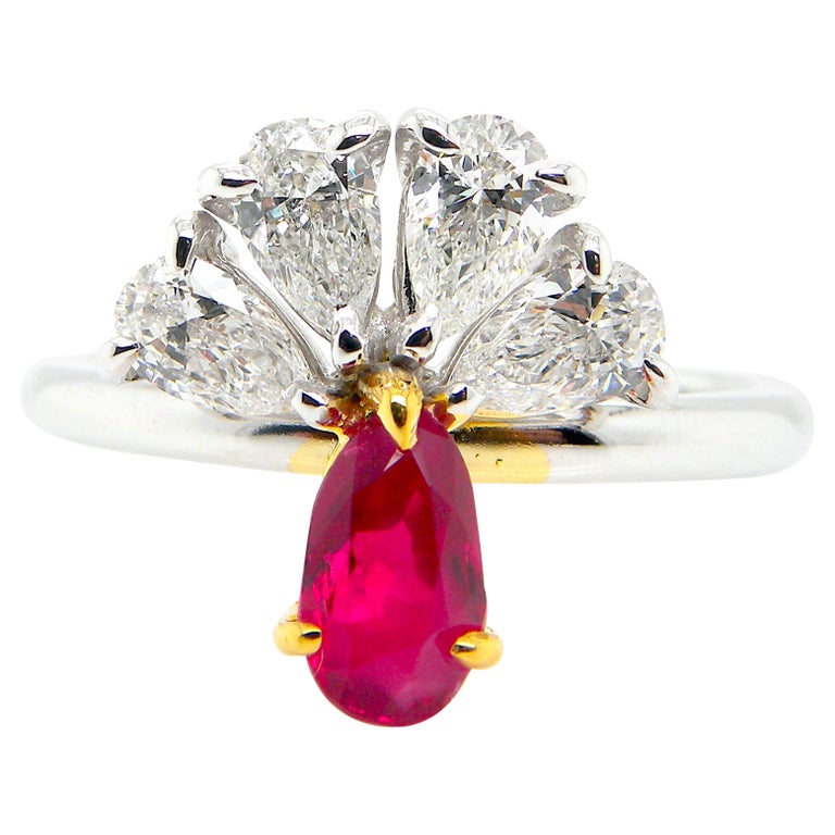 GIA Certified Burma No Heat Pigeon's Blood Red Ruby and White Diamond Gold Ring at 1stDibs