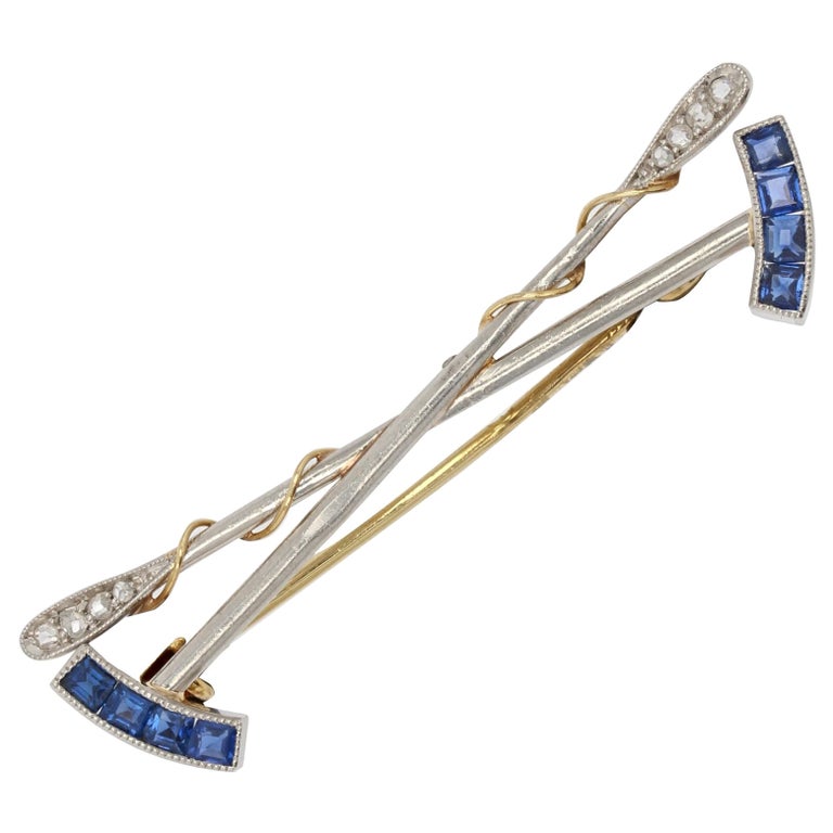 1930s Calibrated Sapphires Diamonds Polo Clubs Platinum Brooch For Sale ...