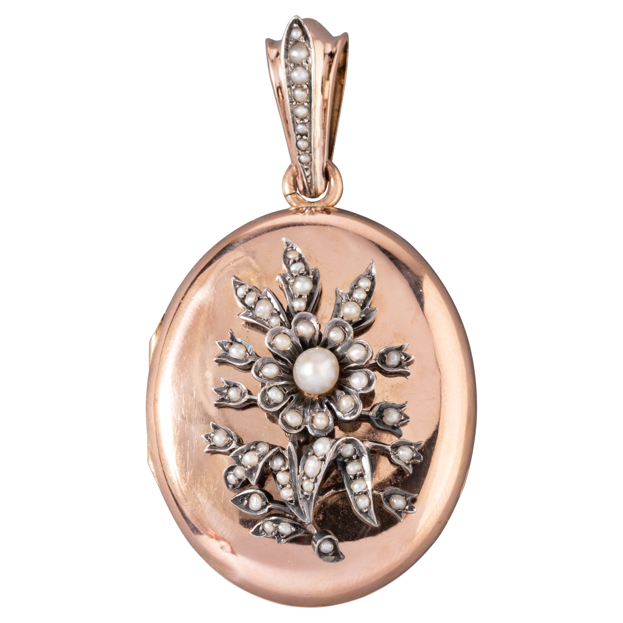 Antique Enamel Pearl Diamond Gold Locket at 1stDibs