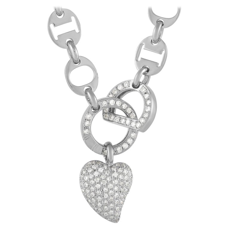 Christian Dior 18K White Gold 1.25 Ct Diamond Heart Necklace For Sale ...