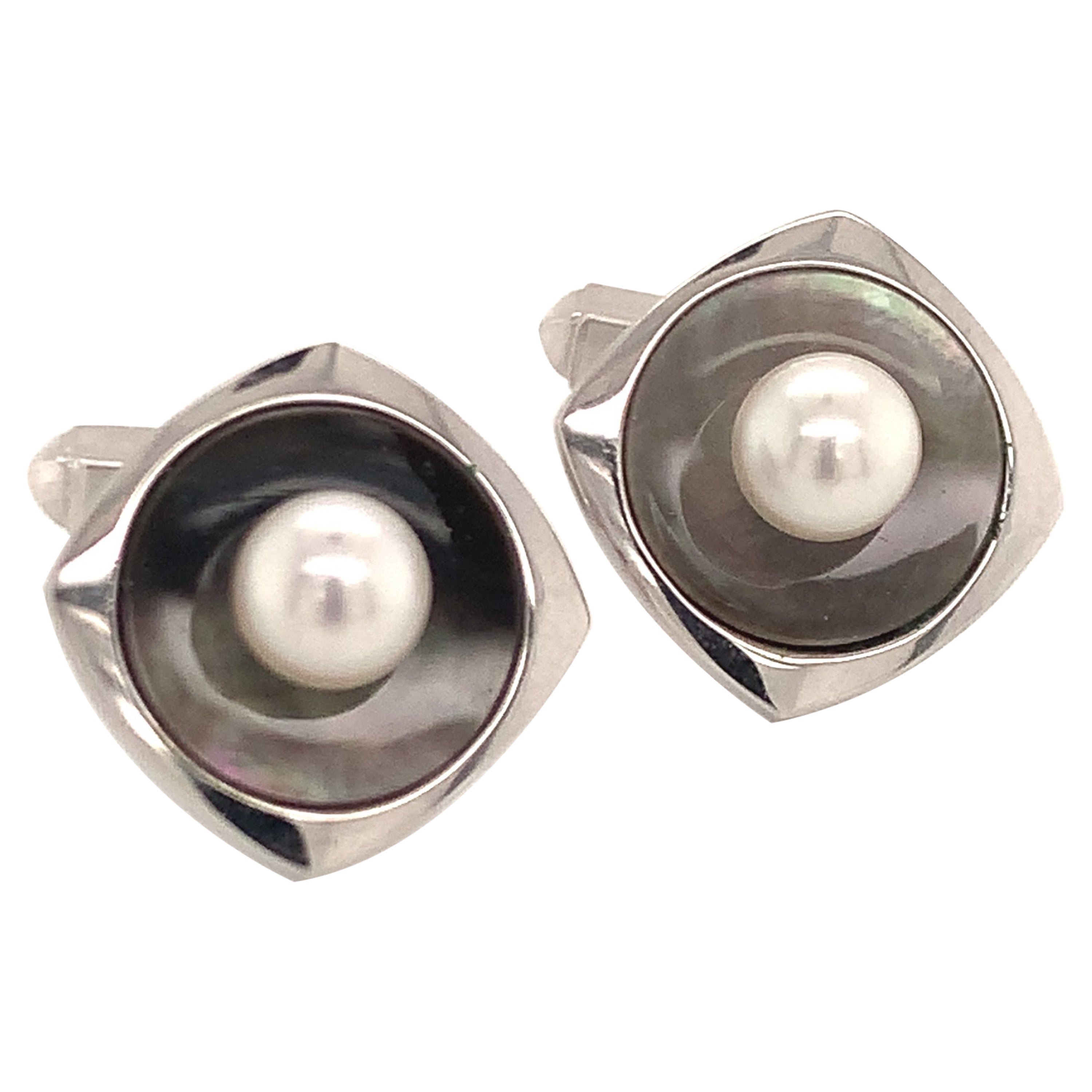 Mikimoto Mother of Pearl and Pearl Cufflink Set at 1stDibs | mikimoto ...